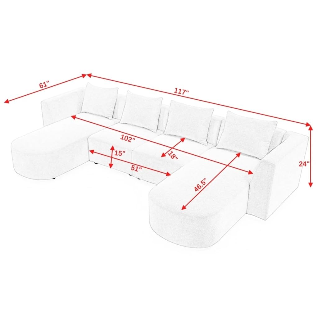 FANCUF U Shape Sofa,Sectional Sofa Including 2 Single Seats & 2 Chaises, Modular Sofa,Loop Yarn Fabric Living Room Sofa(E)