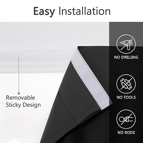 Muamar Velcro Blackout Curtains for Bedroom 2 Panels with Tiebacks(Black, 34" W x 45" L),Without Rods Small Curtains,Kitchen Curtains,Easy Install for Window, Bathroom Door,Wardrobe, Cabinet Etc