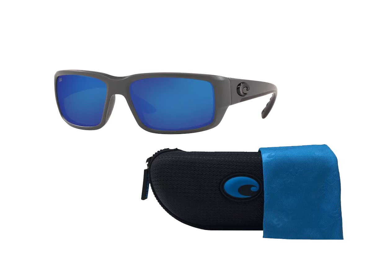 Costa Del Mar Fantail 6S9006 900651 59MM 98 Matte Grey/Blue Mirror 580g Polarized Rectangular Sunglasses for Men + BUNDLE with Designer iWear Eyewear Kit
