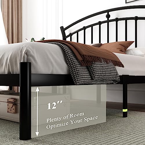 Feonase Full Size Metal Platform Bed Frame with Retro Headboard, Hardened Steel Tube, 12" Under-Bed Storage, No Box Spring Needed, Easy Assembly, Black