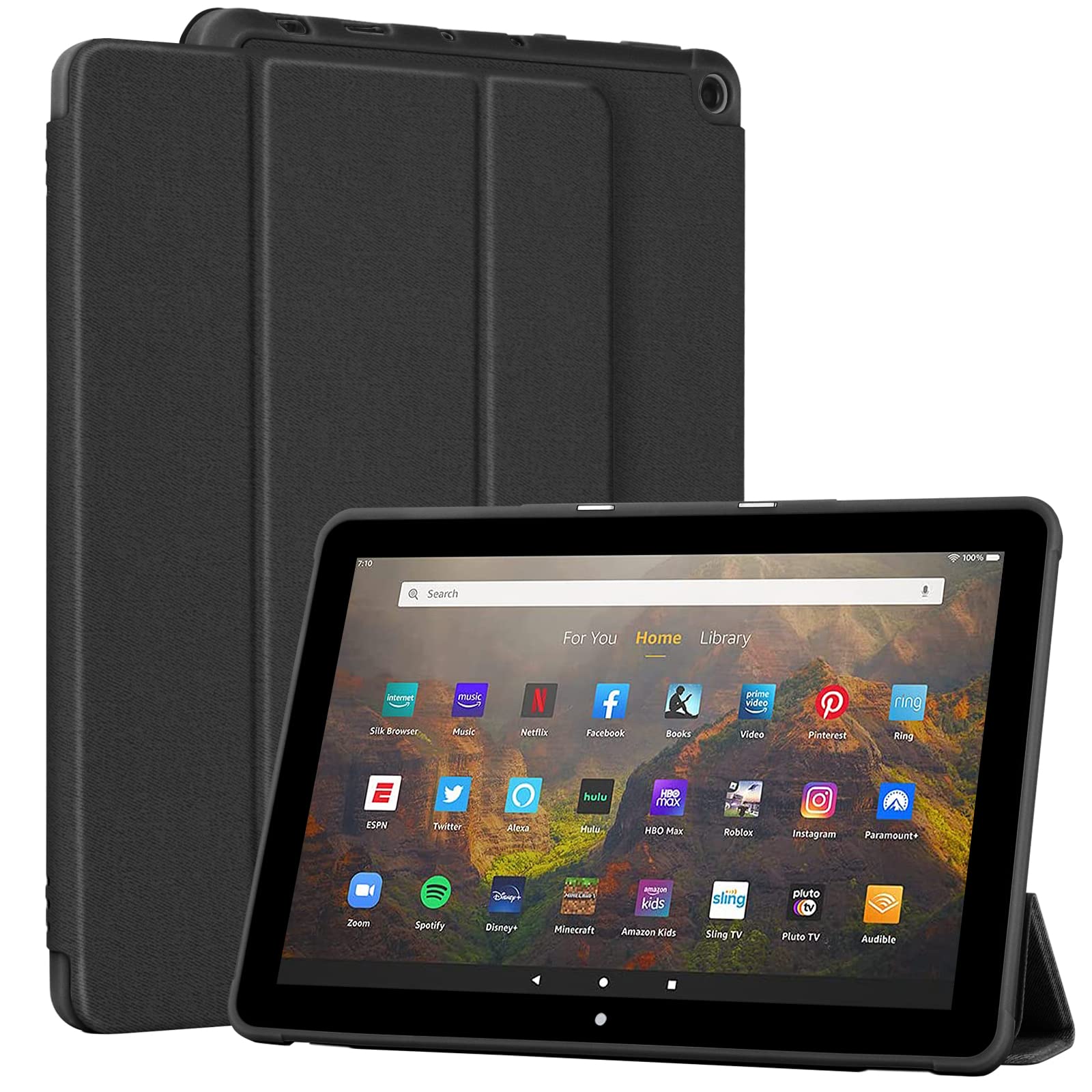 Case for All-New Kindle Fire HD 10 and Fire HD 10 Plus Tablet (Only Compatible with 11th Generation 2021 Release) Ultra Lightweight Slim Shell Stand Cover with Auto Wake/Sleep Two Stand Modes(Black)