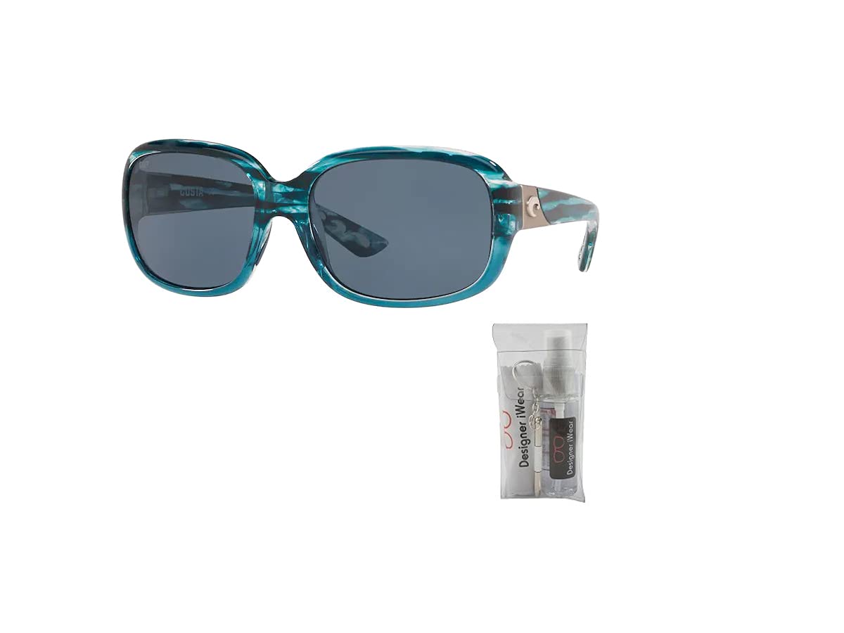Costa Del Mar Gannet 6S9041 904109 58MM Shiny Marine Fade/Grey 580P Plastic Polarized Square Sunglasses for Women + BUNDLE with Designer iWear Eyewear Kit