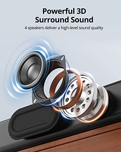 Sound Bar, SOUNDWINGS 26-Inch Soundbar for TV, 3D Surround Sound Audio System, Bluetooth 5.1/USB Connectivity, Button/Remote Control, for 4K & HD TV, 3 Equalizer Mode for Home Theater/Gaming/Projector