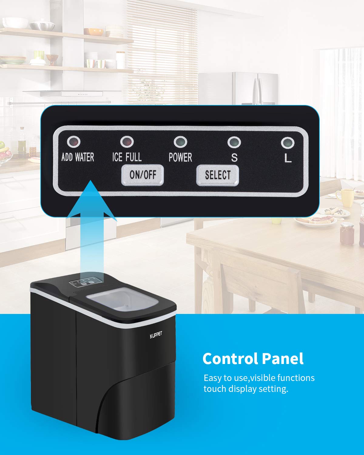 KUPPET Ice Maker Machine for Countertop, Portable Ice Cube Makers, Make 26 lbs ice in 24 hrs,Ice Cube Rready in 6-8 Mins with Ice Scoop and Basket for Home/Office/Bar (Black)