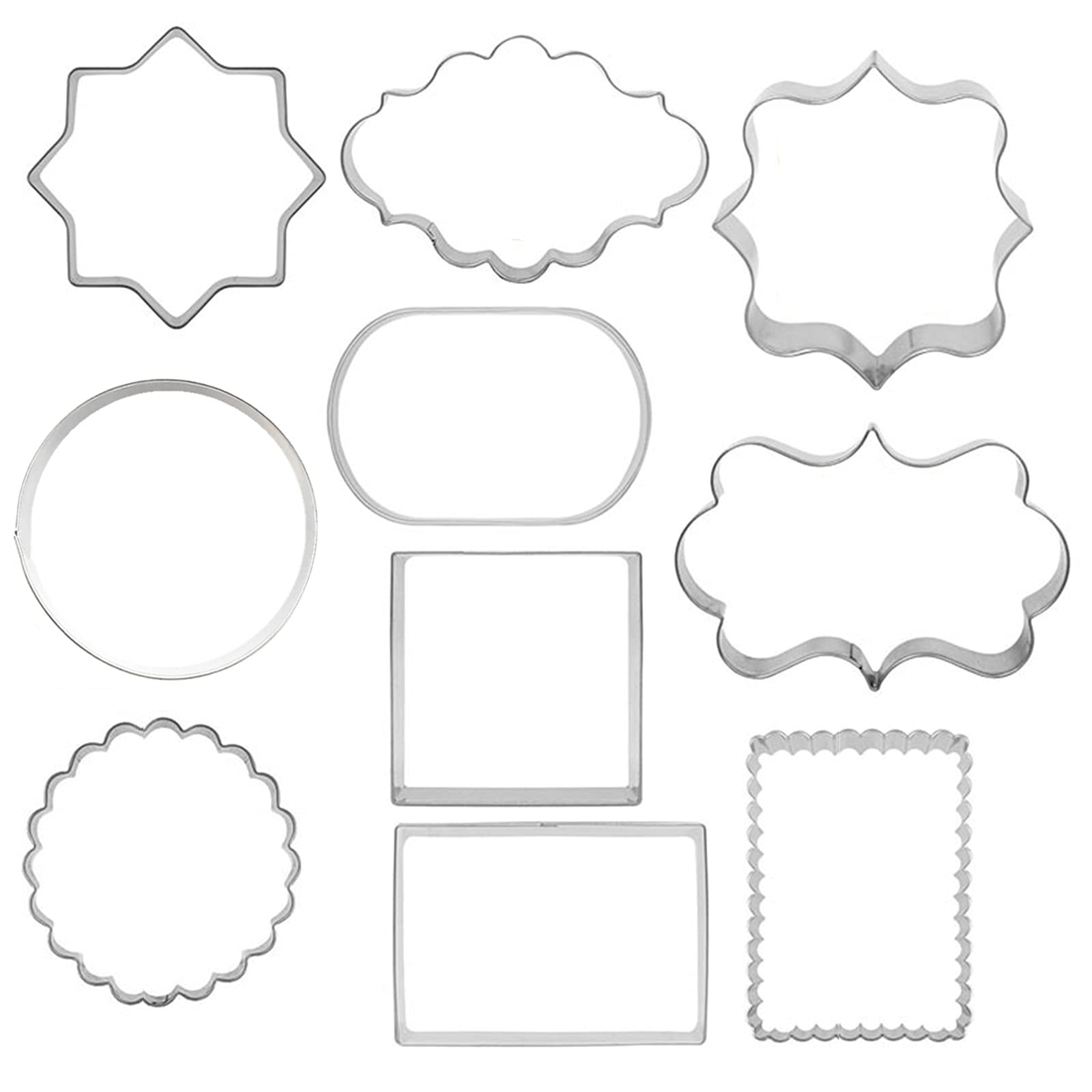 FancyĀ Plaque Cookie Cutters Set of 10 pcs, Stainless Steel Wedding Frames Shaped Fondant Cutter Molds Baking DIY