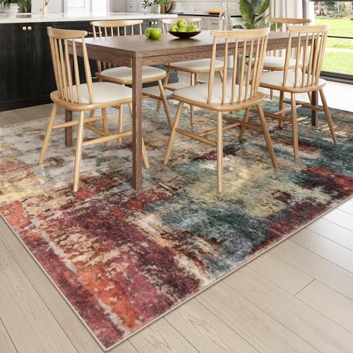 Lahome Modern Abstract Living Room Rug 8x10, Washable Rugs 8x10 Area Rug for Bedroom Stain Resistant Non Slip, Large Red Soft Indoor Accent Carpet for Dining Room Table Home Decor