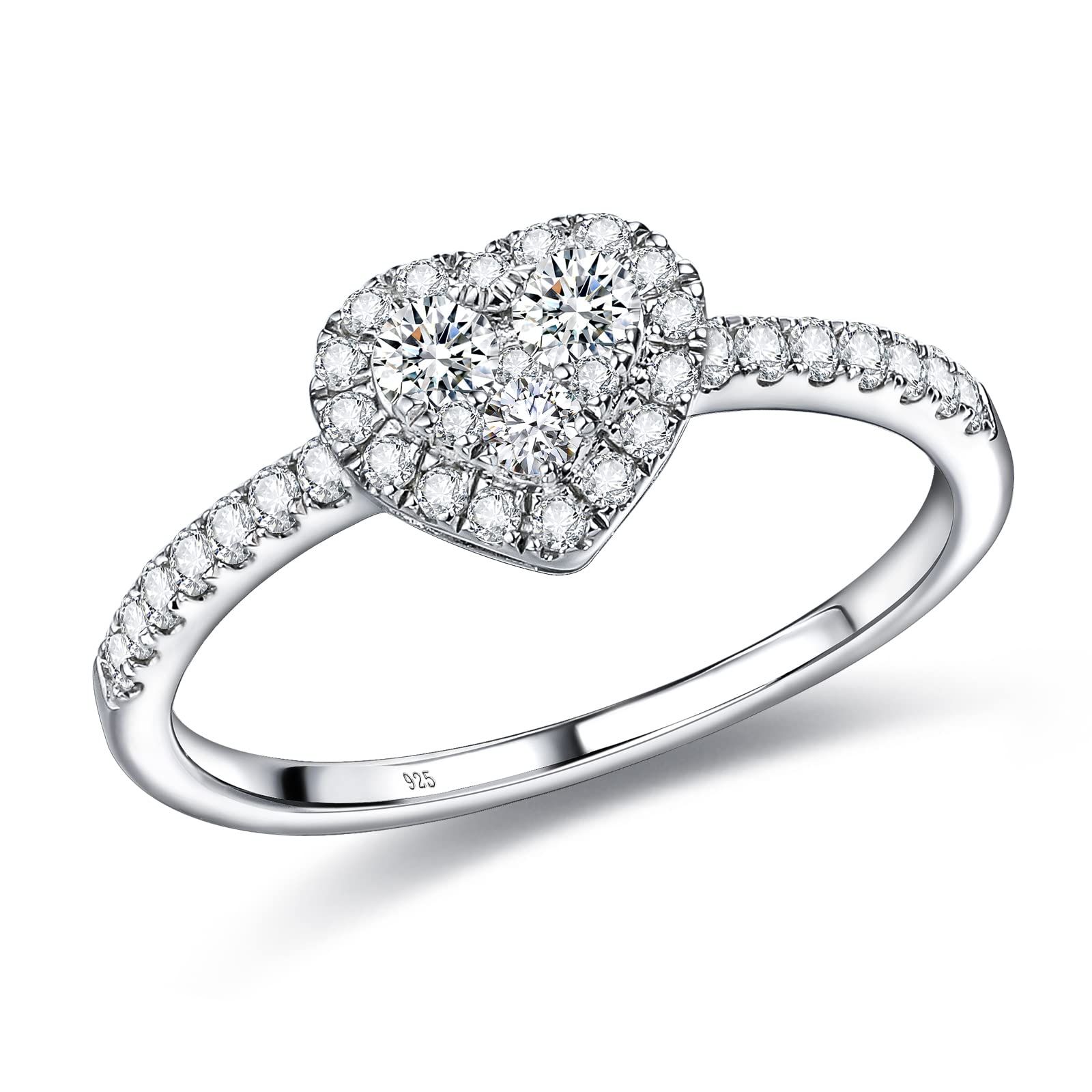 DAYBYDAY 925 Sterling Silver Moissanite Heart Rings Created Diamond Heart Shaped Engagement Anniversary Ring Size 8