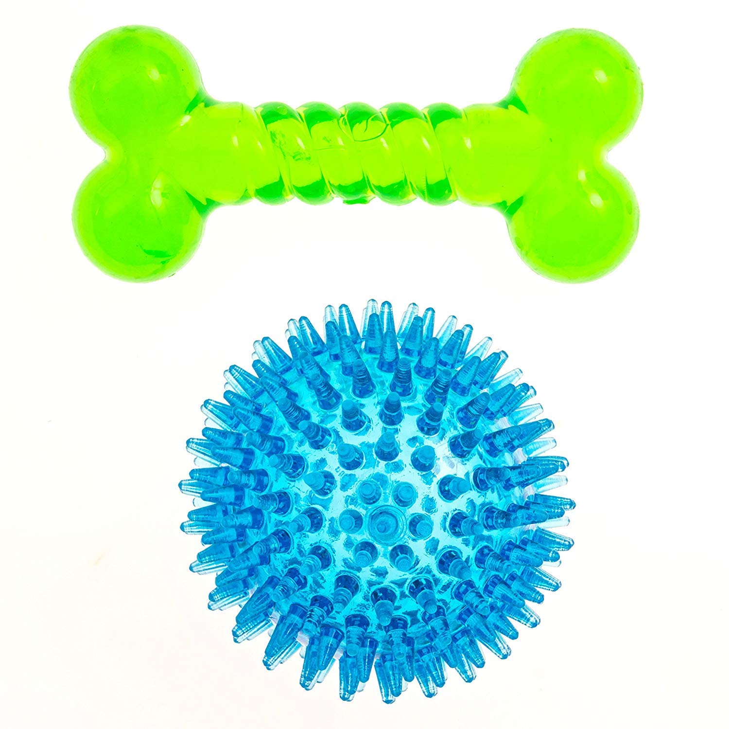 Knivel Spiky Ball and Bone for Small Dogs - Puppy Teething Toys Bone Dog Toy Set for Smart Newborn Pet - Doggy Interactive Chew Mini Dental