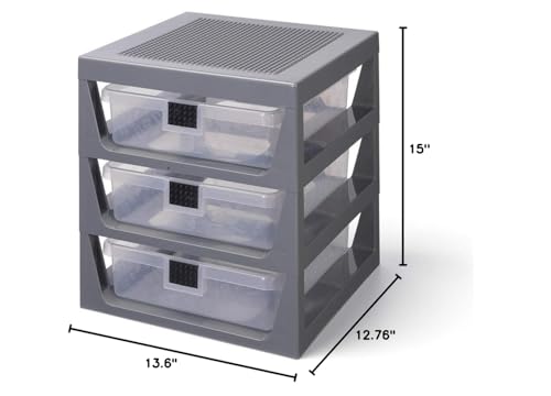 Room Copenhagen LEGO 3-Drawer Storage Rack System, 13-2/3 x 12-3/4 x 15 In, Dark Grey