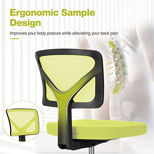 Home Office Chair Mesh Armless Computer Desk Chair Ergonomic Task Rolling Swivel Chair Adjustable Modern Chair with Lumbar Support, Green
