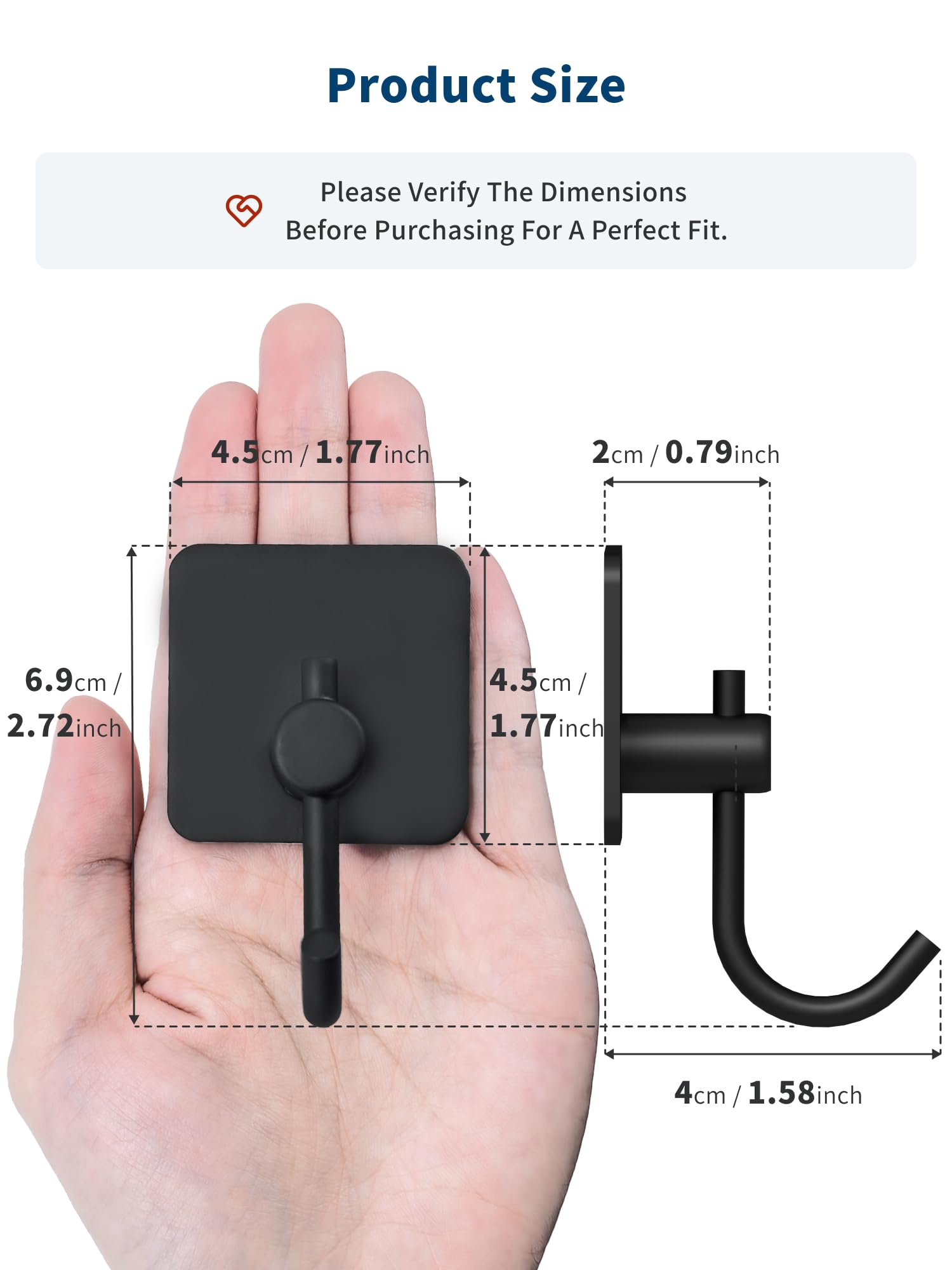 GWAAZXGZ Adhesive Towel Hooks for Bathroom- Black Sticky Hooks for Hanging Towel, Coat, Self Adhesive Hooks for Bathroom, Kitchen, Living Room, 4 Pack