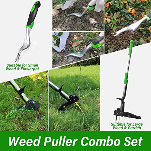 SOYUS Weeder Puller Standing Weed Puller Tool Stand Up Heavy Duty Garden Tool with 39" Long Handle, 4 Claws Stainless Steel, High Strength Foot Pedal, Comfort Soft Grip Without Bending