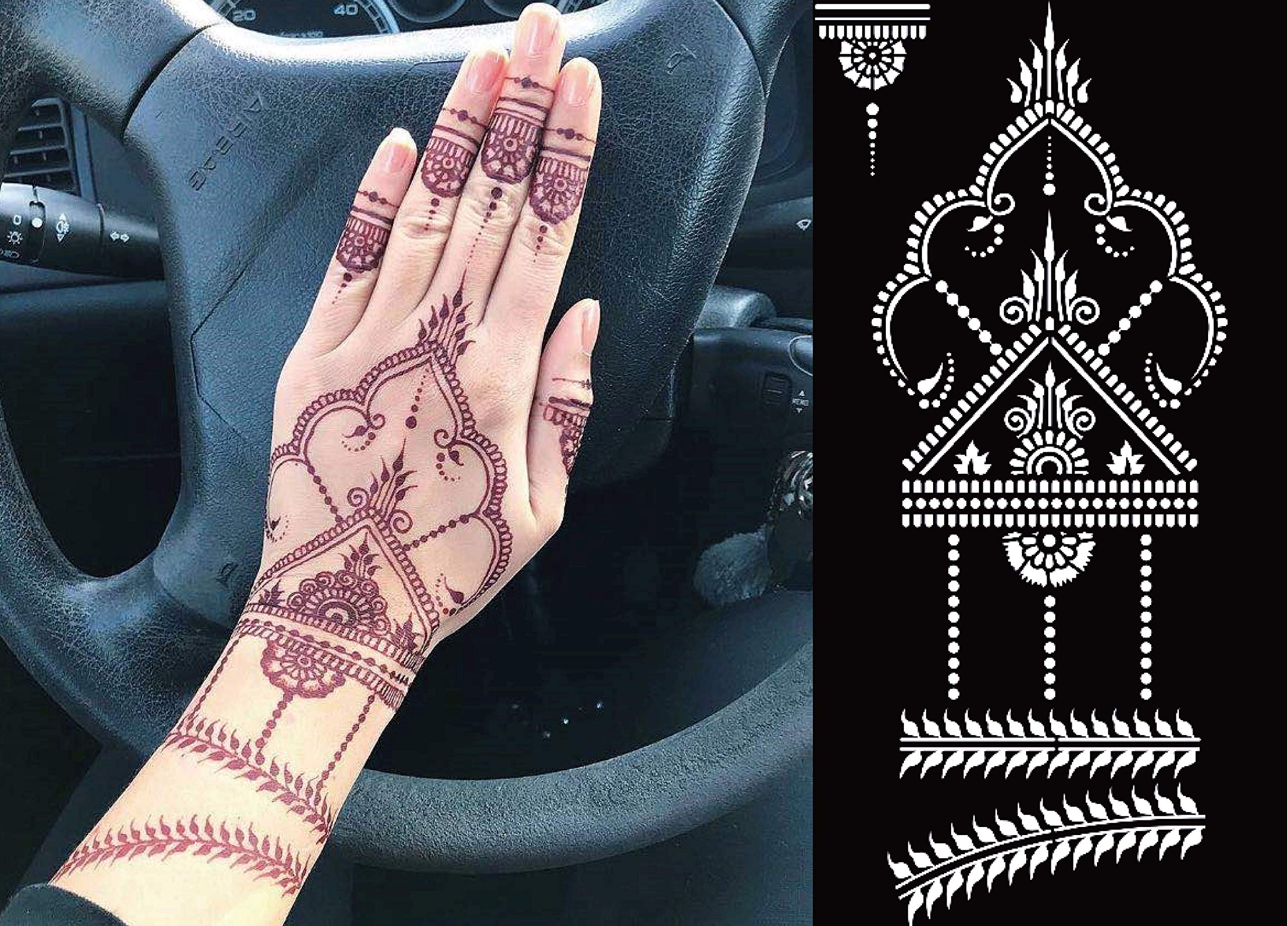 DIVAWOO 12 Sheet Henna Tattoo Stencils, Hand Temporary Tattoo Stickers, Indian Arabian Self Adhesive Tattoo Templates