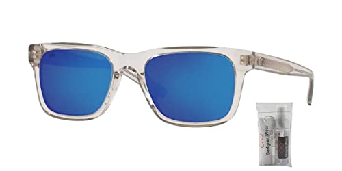 Costa Del Mar Tybee 6S2003 200302 52MM 282 Shiny Light Grey Crystal/Blue Mirror 580G Glass Polarized Rectangular Sunglasses for Men + BUNDLE with Designer iWear Eyewear Kit