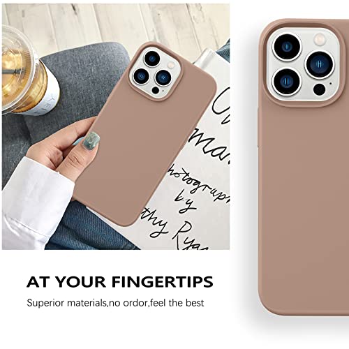 GUAGUA Compatible with iPhone 13 Pro Case 6.1 Inch Liquid Silicone Soft Gel Rubber Slim Thin Microfiber Lining Cushion Texture Cover Shockproof Protective Phone Case for iPhone 13 Pro Khaki