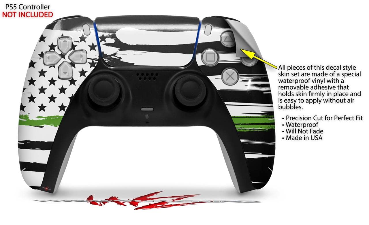 WraptorSkinz Skin Wrap compatible with Sony PS5 DualSense Controller Brushed USA American Flag Green Line (CONTROLLER NOT INCLUDED)