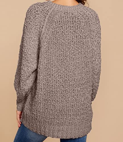 KIRUNDO Women's 2023 Fall Winter Oversized Fuzzy Popcorn Sweaters Trendy V Neck Long Sleeve Cozy Pullover Tunic Tops(X-Large, Khaki)