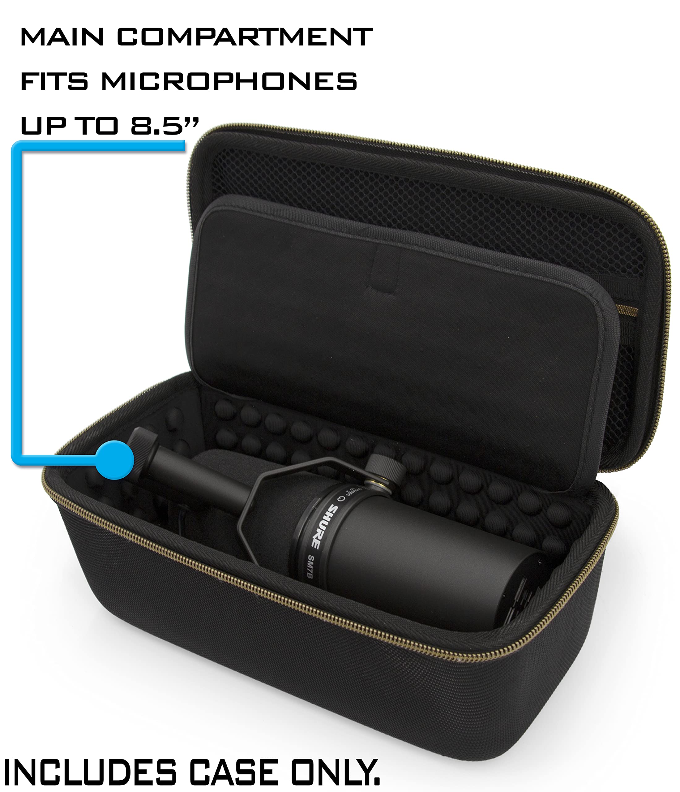 CASEMATIX Studio Case Compatible with Rode PodMic, Shure SM7B Microphone and Other Large Podcast Mics with XLR Recording Accessories - Includes Podcasting Mic Bag Only