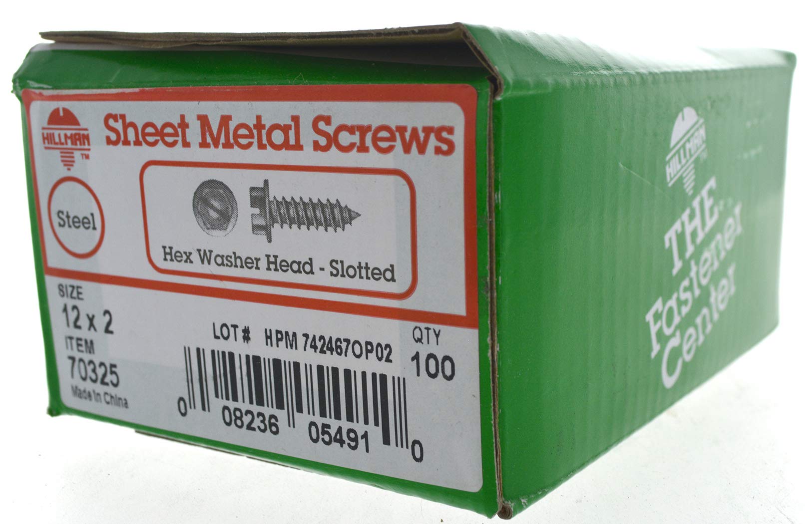 The Hillman Group, zinc 70325 12 x 2-Inch Hex Washer Head Slotted Sheet Metal Screw, 100-Pack, 2 inches