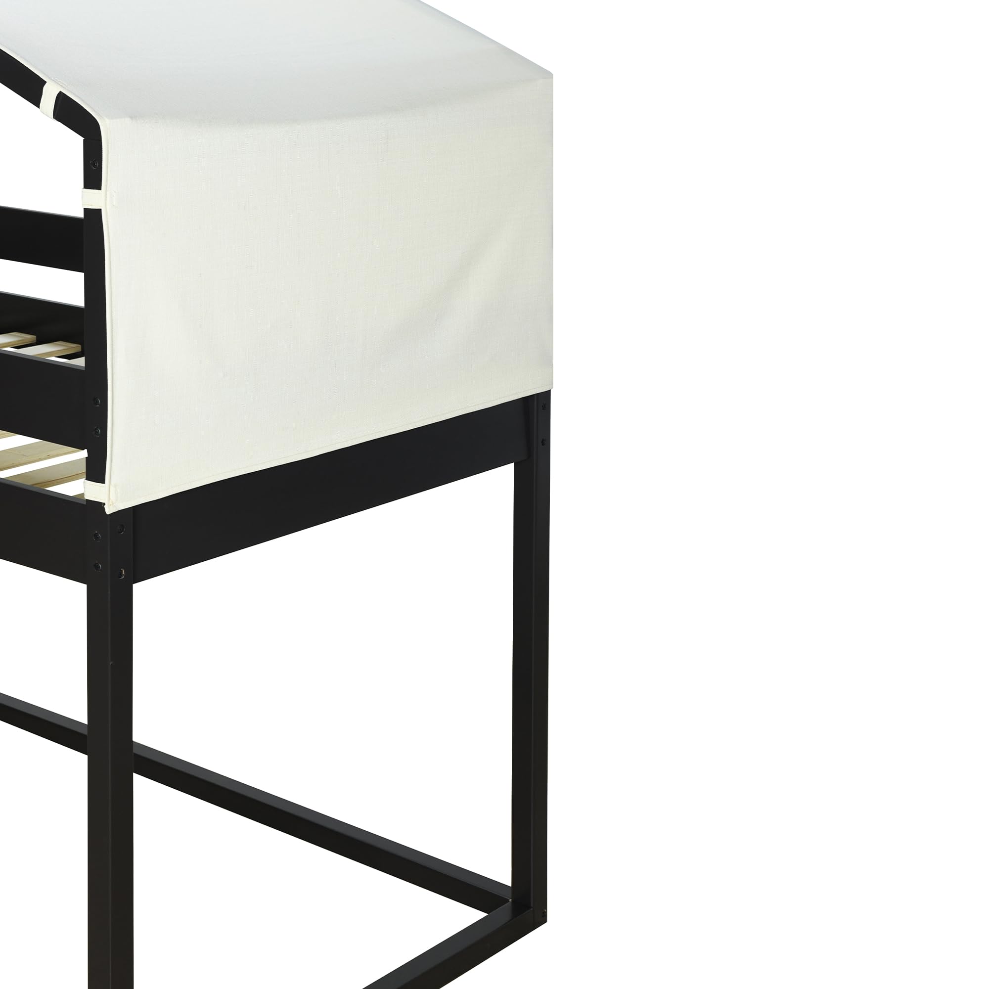 Harper & Bright Designs House Bunk Bed Twin Over Twin Kids Bunk Bed Wood Frame, Floor Bunk Bed with Tent, for Girls Boys (Twin Size, Espresso)