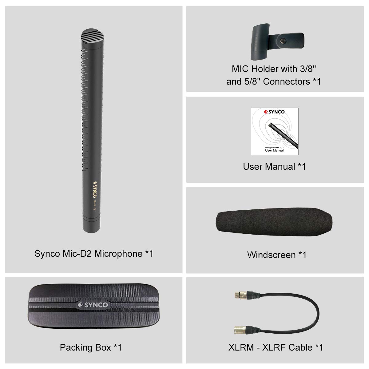 SYNCO XLR Shotgun Microphone, Shotgun Mic D2 Hyper Cardioid Directional Condenser Mic with XLR Connector, Video/Audio Recording for Camcorders, Shotgun-Microphone-XLR-Condenser-Mic