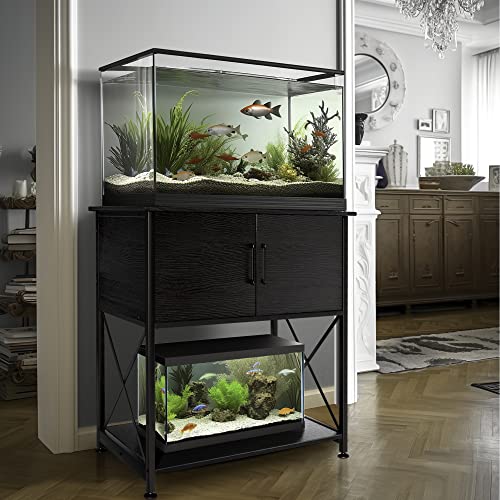 Herture 20-29 Gallon Aquarium Stand Metal Frame Fish Tank Stand with Cabinet Storage, for 20 Gallon Long Aquarium,30.7" L*16.5" W Tabletop,330LBS Capacity Black PG01YGB