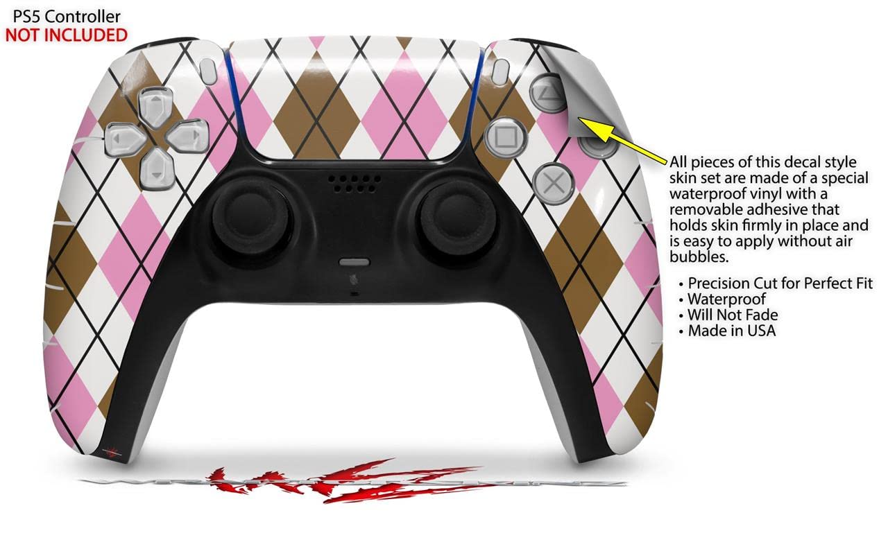 WraptorSkinz Skin Wrap compatible with Sony PS5 DualSense Controller Argyle Pink and Brown (CONTROLLER NOT INCLUDED)