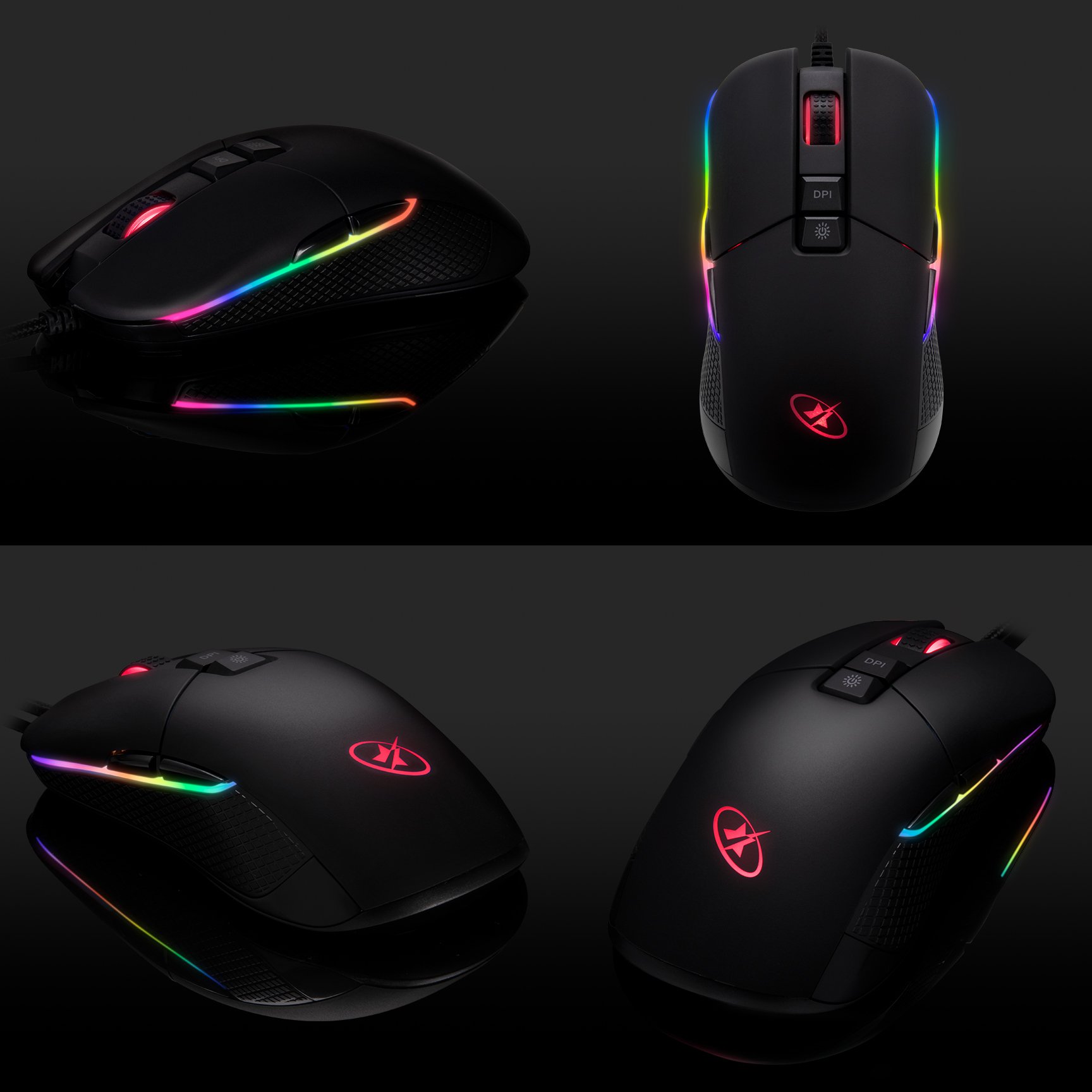 Rosewill Ergonomic Computer Laptop Gaming Mouse, 5 Levels up to 4000 DPI w/ Advanced Optical Sensor, 7 LED Backlit Colors - RGM-400