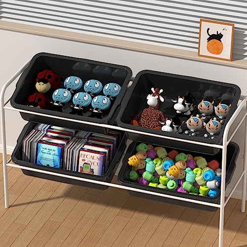 Tyminin 35 L Commercial Bus Tubs Box/Tote Box, Plastic Utility Basin Tub, Black, 4-Pack