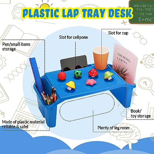 Kisston 12 Pcs Kids Lap Desk Bulk Lap Tray Lap Table Bed Table Plastic Lap Desk with Extra Storage Space Activities Children Portable Lap Desk for Kids Students Work Study School Classroom (Blue)