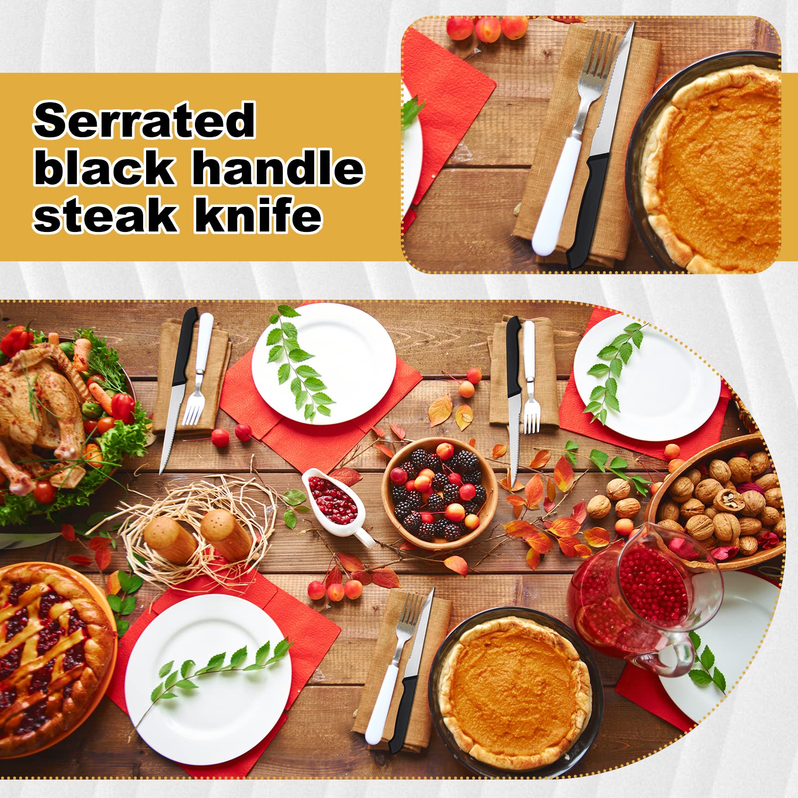 Therwen 100 Pieces Serrated Edge Pointed Tip Steak Knives Stainless Steel Steak Knife with Serrated Edge 8.8 Inch For Kitchen Restaurant Tableware Camping