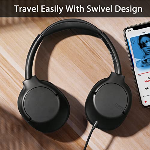 noot products A319 Over The Ear Wired Headphones with Volume Control, Microphone, Adjustable Headband and 3.5mm Audiojack Headphones for School (Black)
