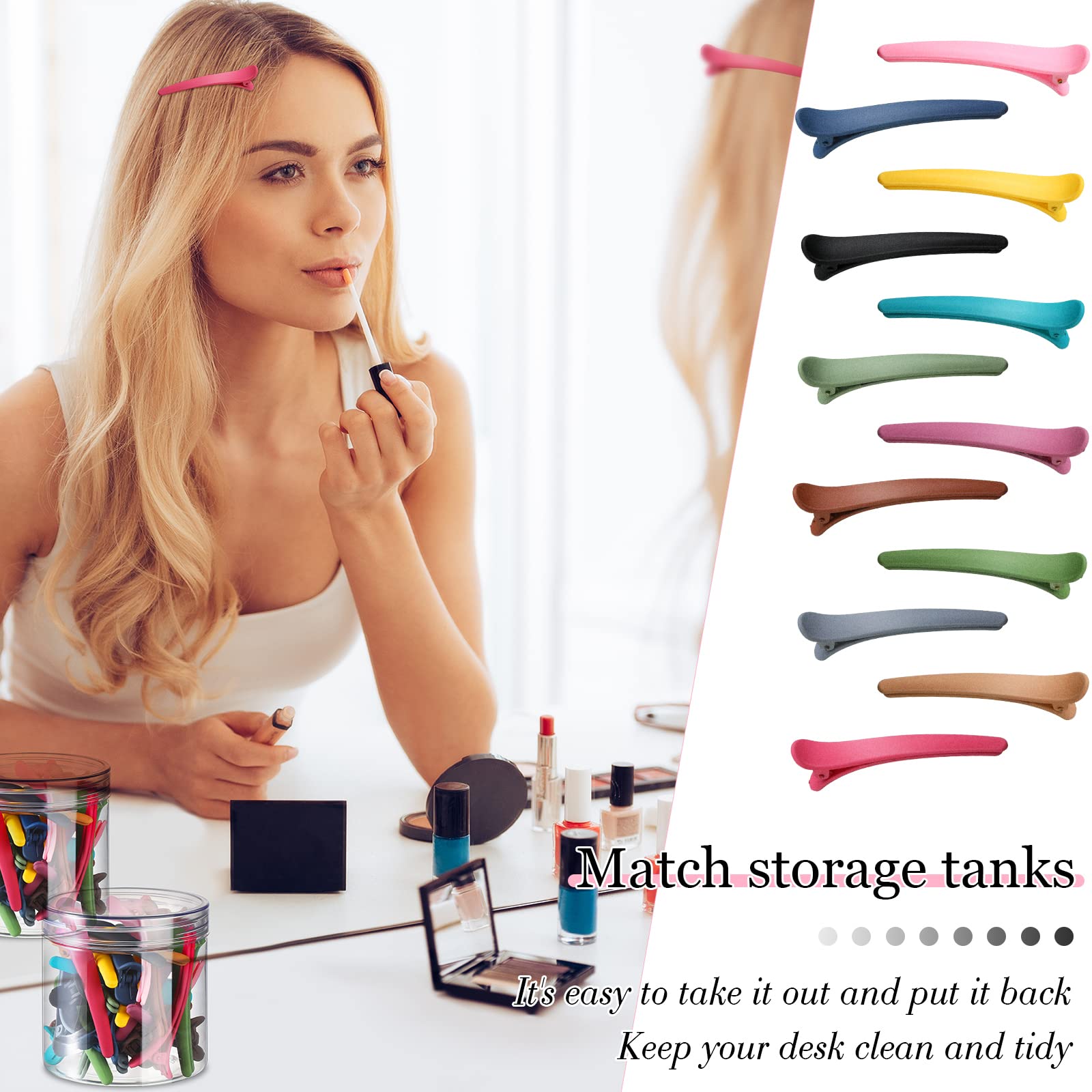 Geosar 24 Pcs Hair Sectioning Clips, Duck Billed Hair Accessories for Styling, Plastic Hair Clips with Container, 2.95 Inch, Colorful, for Women