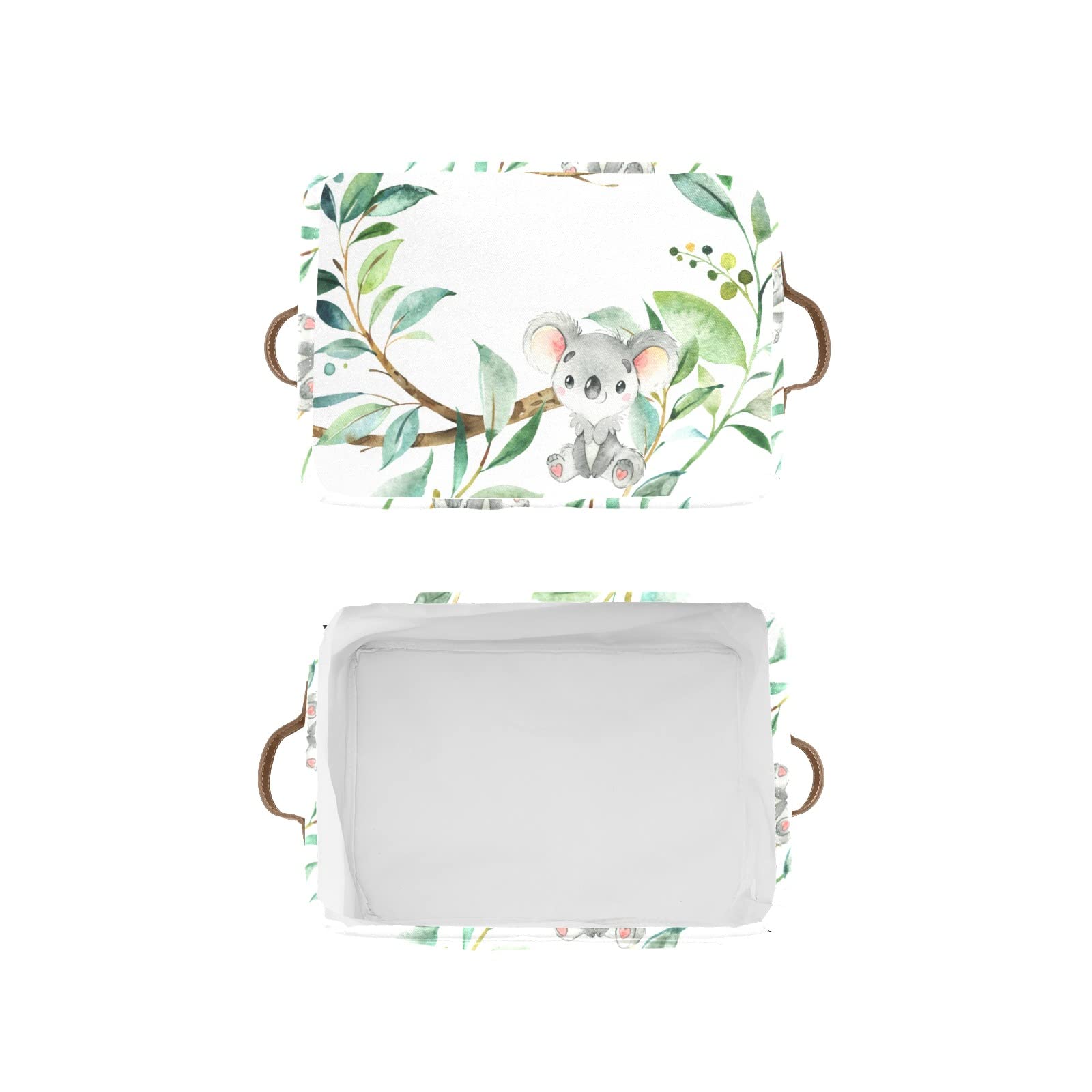 Cute Koala Green Leaves Personalized Storage Bins,Foldable Baskets Organizer with Handle for Nursery Pet Toy Clothes Box 1 Pack