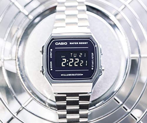 Casio A168WEM-1 Men's Youth Collection Mirror Dial Alarm Chronograph Illuminator Digital Watch