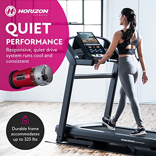Horizon Fitness T202 Foldable Treadmill Running Machine with Incline, Fitness & Cardio, Lightweight Folding Treadmill with Bluetooth Speakers, EasyDial Controls, Tablet Holder, 325lb Capacity