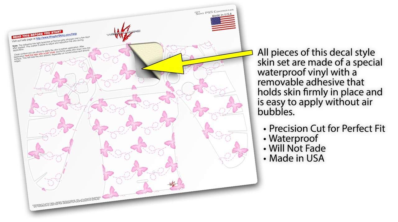 WraptorSkinz Skin Wrap compatible with Sony PS5 DualSense Controller Pastel Butterflies Pink on White (CONTROLLER NOT INCLUDED)