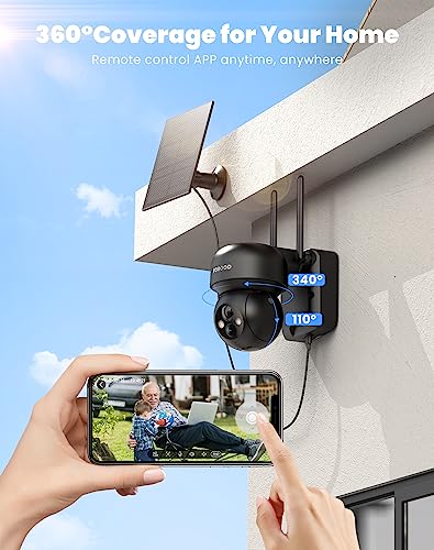 FOAOOD 2K Security Camera Wireless Outdoor, Sloar Camera for Home Security Outside, APP Controls 360° Full Coverage, Color Night Vision, Human Detection, IP65 Waterproof, 2.4G WiFi Connection