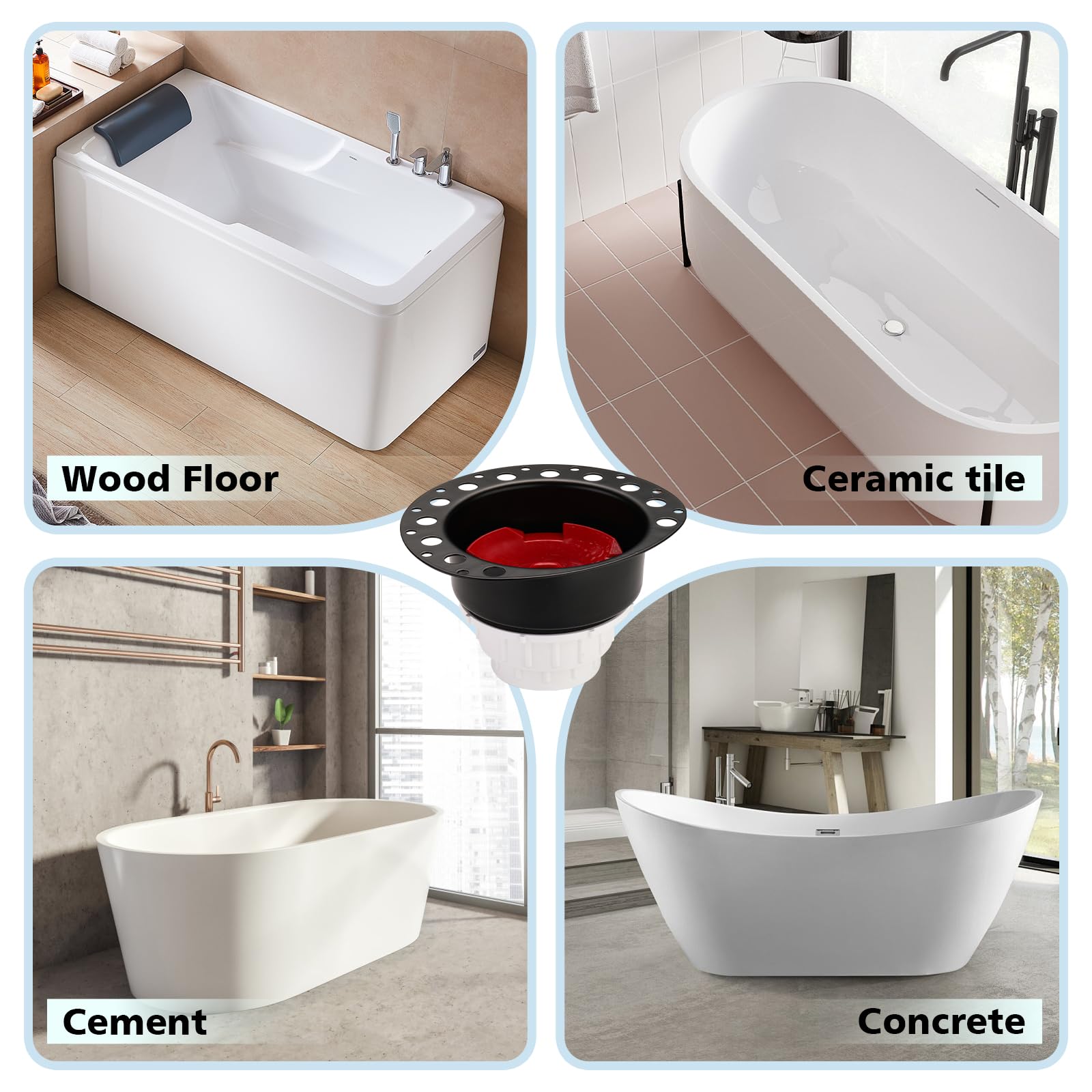 Freestanding Tub Drain Rough-in Kit, Bathtub Drain Kit with PVC Plastic Adapter and Brass Tail Pipes, Compatible with Freestanding Bathtub, Floor Mounted Bathtub and Copper Bathtub