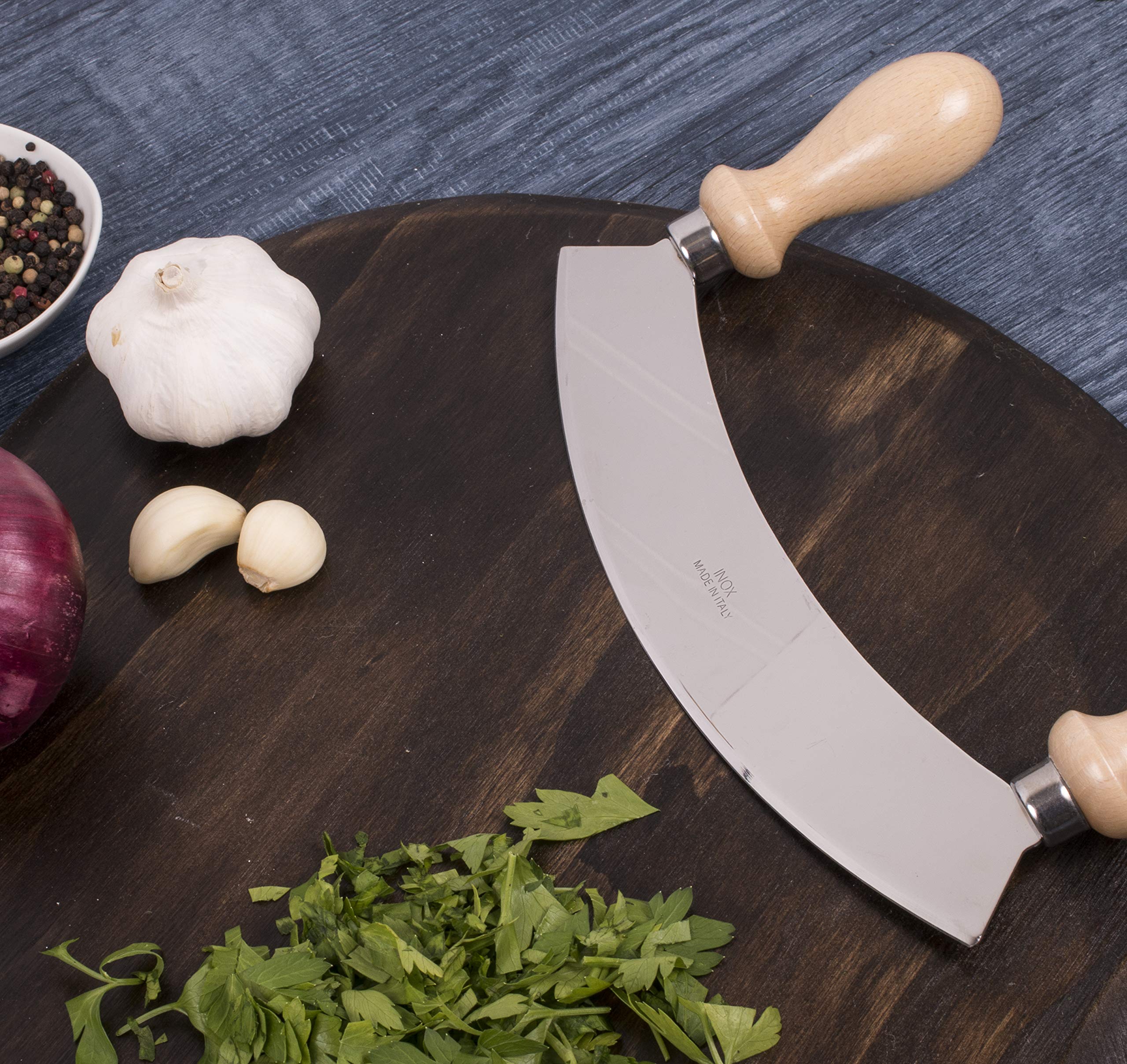 Fantes Mezzaluna Rocking Chopper, Stainless Steel Blade with Beechwood Handles, 9.5-Inch Blade, The Italian Market Original since 1906
