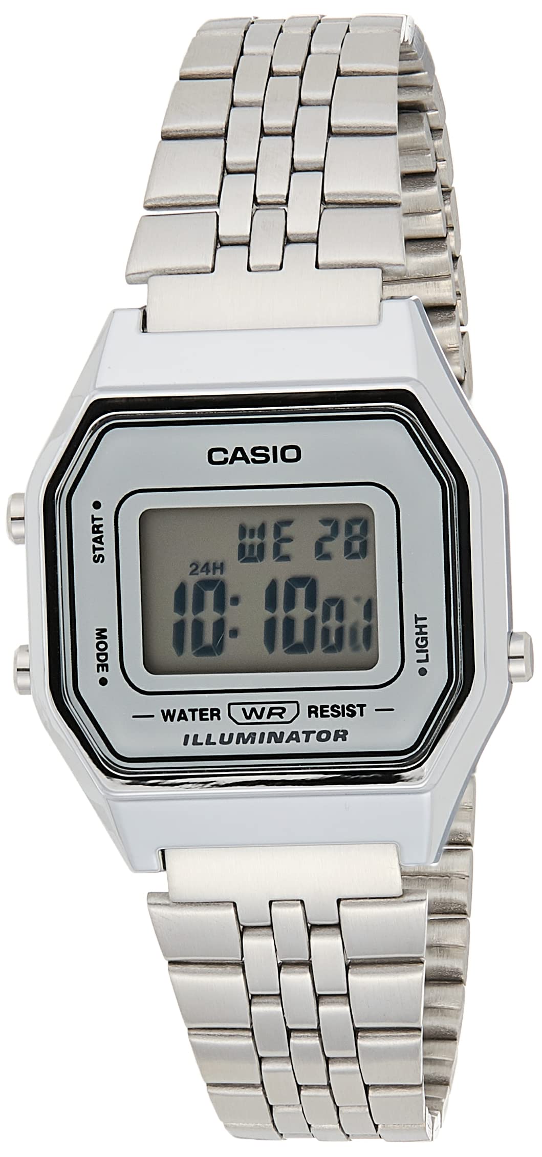 Casio Ladies Mid-Size Silver Tone Digital Retro Watch LA-680WA-7DF