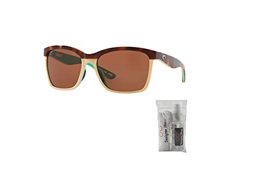 Costa Del Mar Womens Anaa Rectangular Sunglasses, Retro Tortoise/Cream/Mint/Green Mirrored Polarized-580G, 55 mm