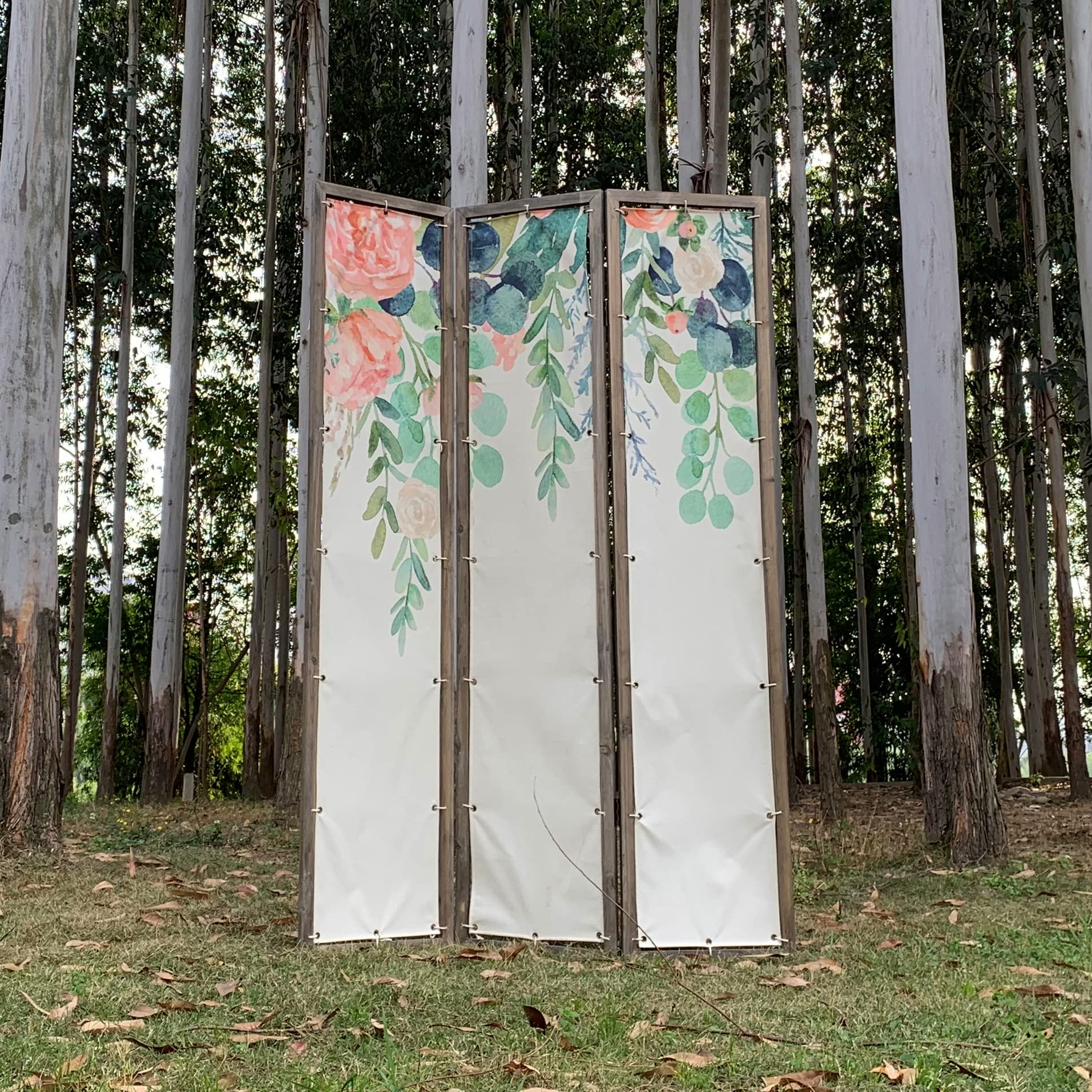 LANDCHY Room Divider Screen Oriental Furniture Privacy Screens Flowers Painting Canvas 3-Panel Foldable Portable Room Separating Divider Room Partitions and Dividers Freestanding 71'' Tall