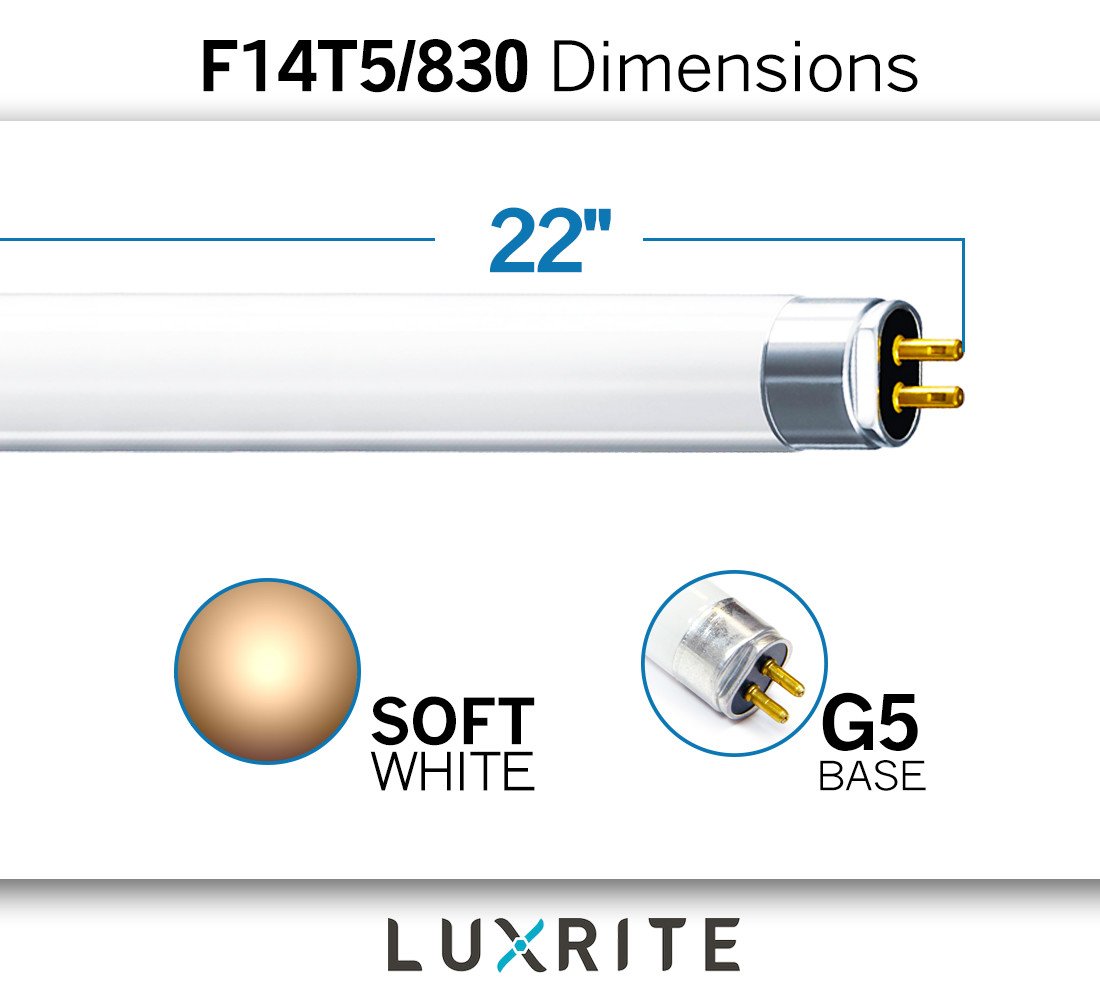 LUXRITE F14T5/830 14W 22 Inch T5 Fluorescent Tube Light Bulb, 3000K Soft White, 60W Equivalent, 1140 Lumens, G5 Mini Bi-Pin Base, LR20856, 10-Pack