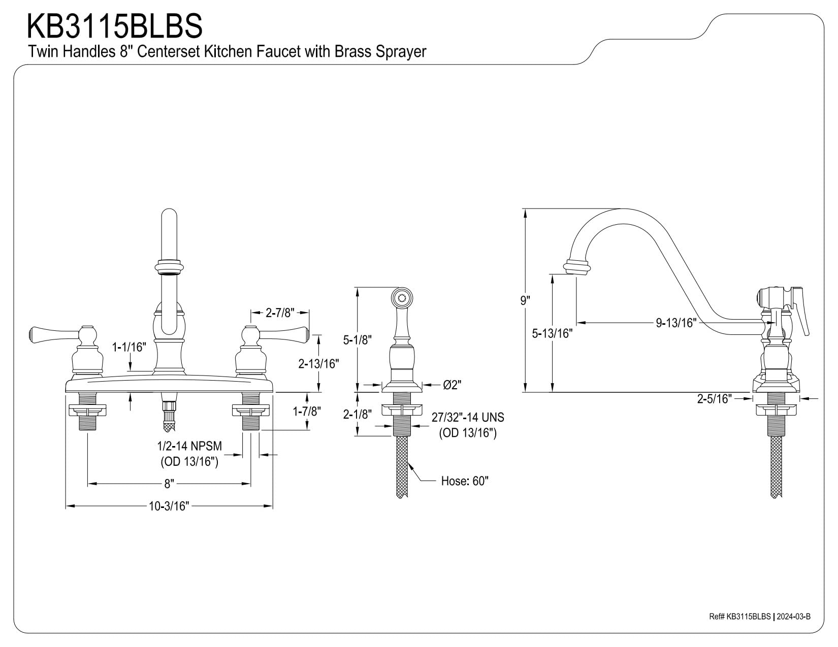 Kingston Brass KB3115BLBS 8" Centerset Kitchen Faucet, Oil Rubbed Bronze