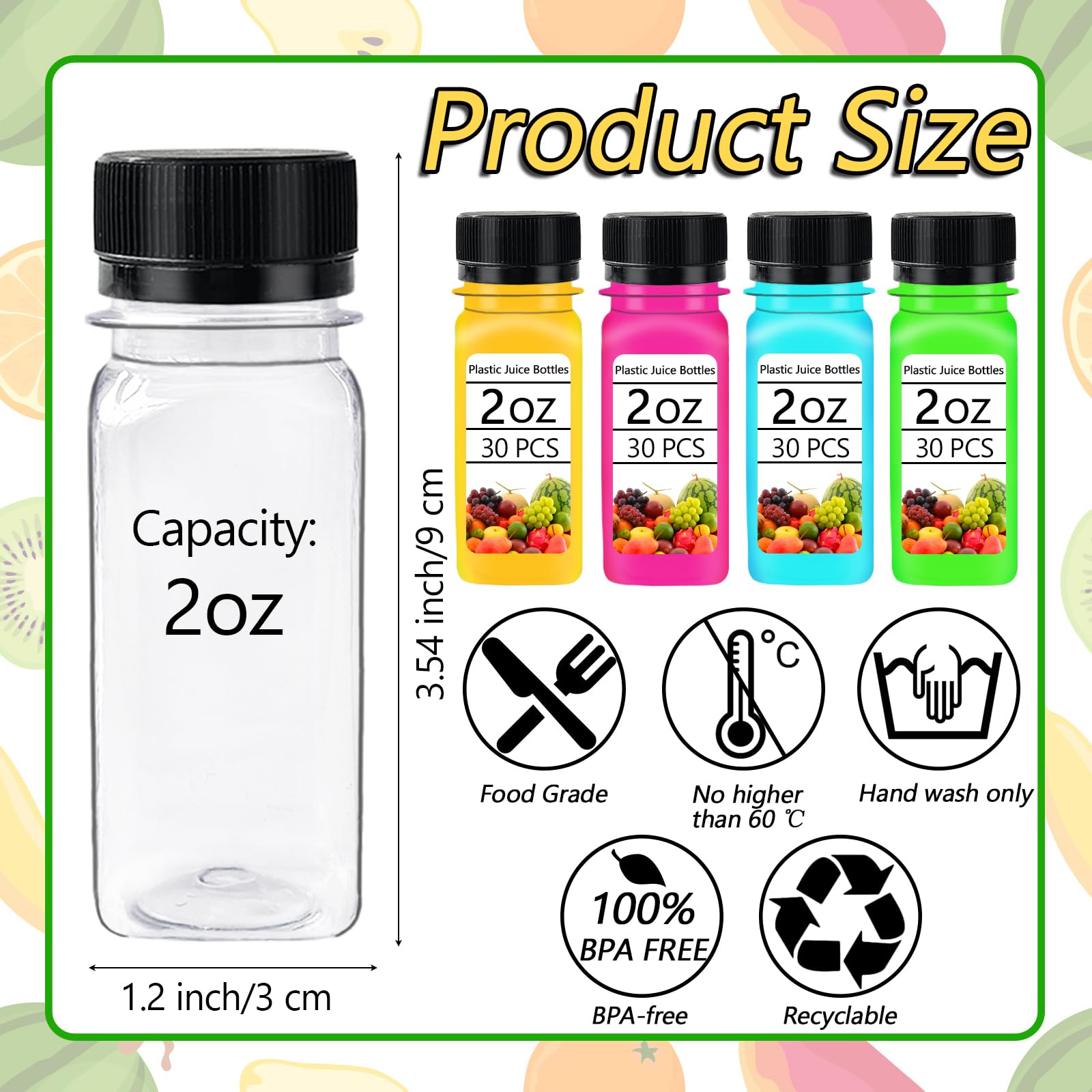 Haawooky 30PCS 2oz Small Plastic Shot Bottles with Caps,Reusable Clear Juice Containers,Empty Plastic Containers with 10 Funnels for Ginger Shots,Liquids,Beverages