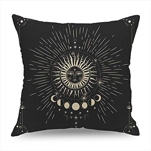 CARROLL Set of 4 Retro Sun and Moon Mandala Bohemian Style Summer Decor Square Cushion Case Decorative for Sofa Couch Patio 18 x 18 Inch
