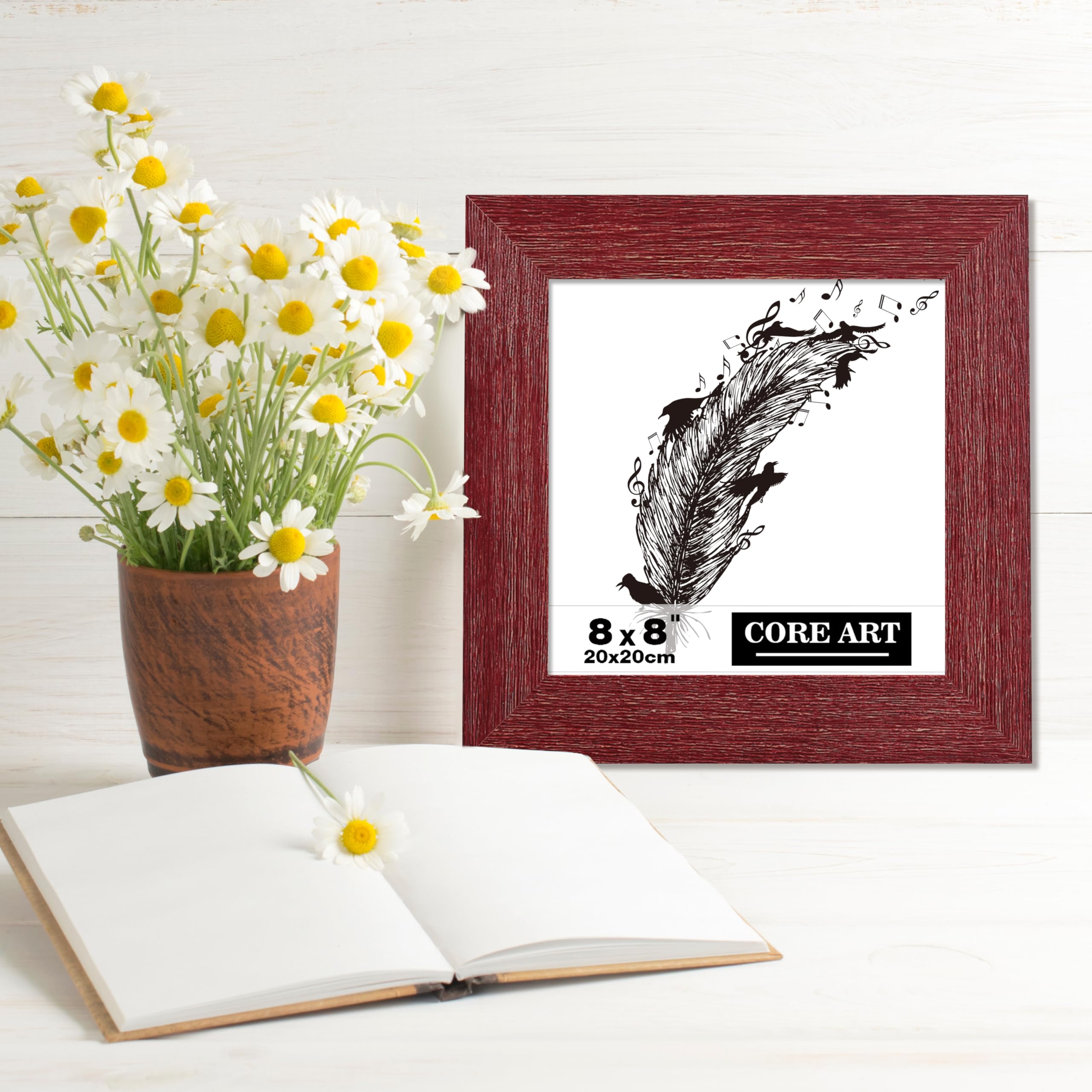 CORE ART 8x8 Picture Frame, Handmade Wood Rustic Red Photo Frame Set of 2, High Definition Semi-tempered Glass Wall or Tabletop Display