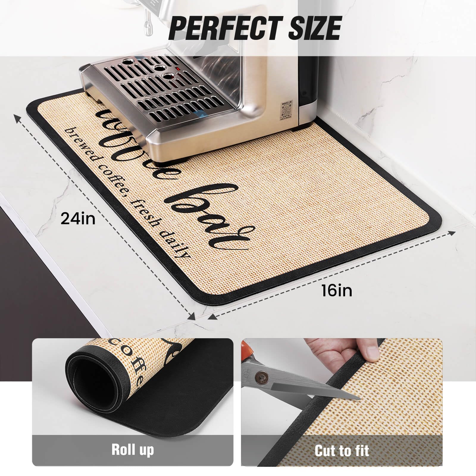 DK177 Coffee Mat Coffee Bar Mat Hide Stain Absorbent Drying Mat with Waterproof Rubber Backing Fit Under Coffee Maker Coffee Machine Coffee Pot Espresso Machine Coffee Bar Accessories-19"x12"