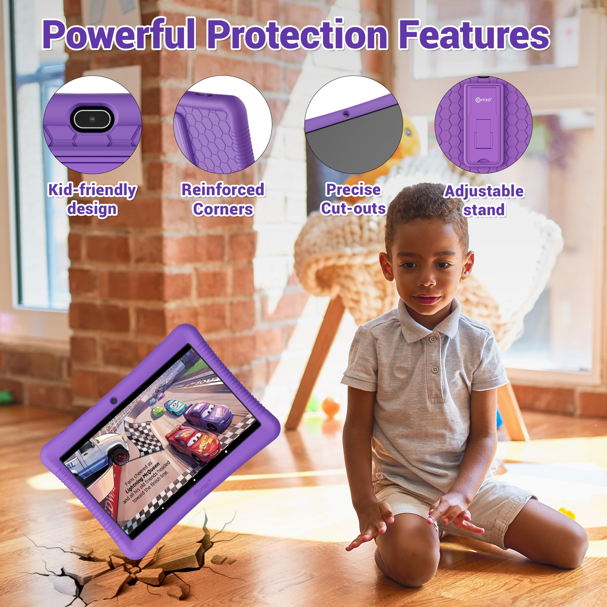 Contixo Kids Tablet K102-10-inch HD, Ages 3-7 Toddler Tablet, Parental Control, Android 10, 64GB, WiFi, Learning Tablet for Children with Disney E-Book Pre-Installed, Kid-Proof Case, Purple